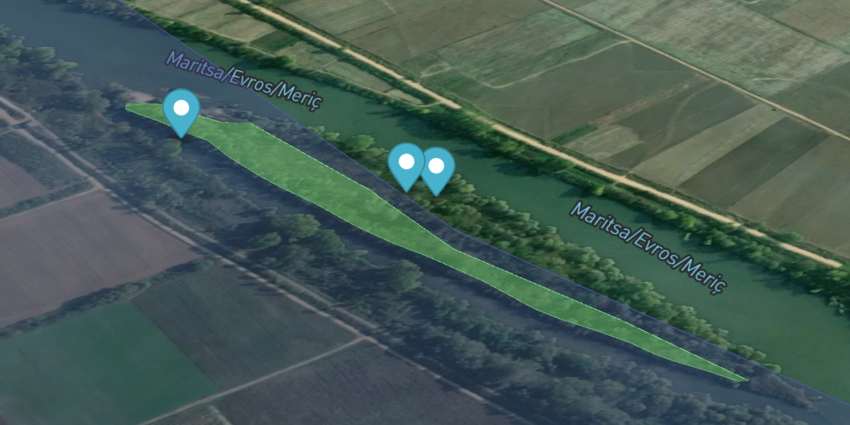 Map of Evros islet on which 39 refugees were stranded on Aug 2022